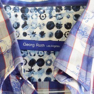 george roth | Shirts | George Roth Blue Plaid Button Down Shirt Cotton ...
